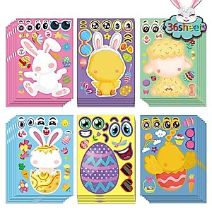 36 Sheet Easter Stickers for Kids,Easter Basket Stuffers,Make a Face Easter Stickers with Easter Animal Egg Themed,Make Your Own Stickers,Easter Decorations Gift Kids Party Favor Supplies Crafts