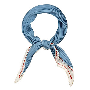 Allegra K Women Pleated Rhombus Rhombic Scarf Scarves Head Ribbon Bandana Solid Color Blue