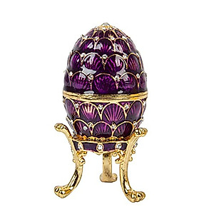 QIFU-Hand Painted Enameled Faberge Egg Style Decorative Hinged Jewelry Trinket Box Unique Gift For Home Decor