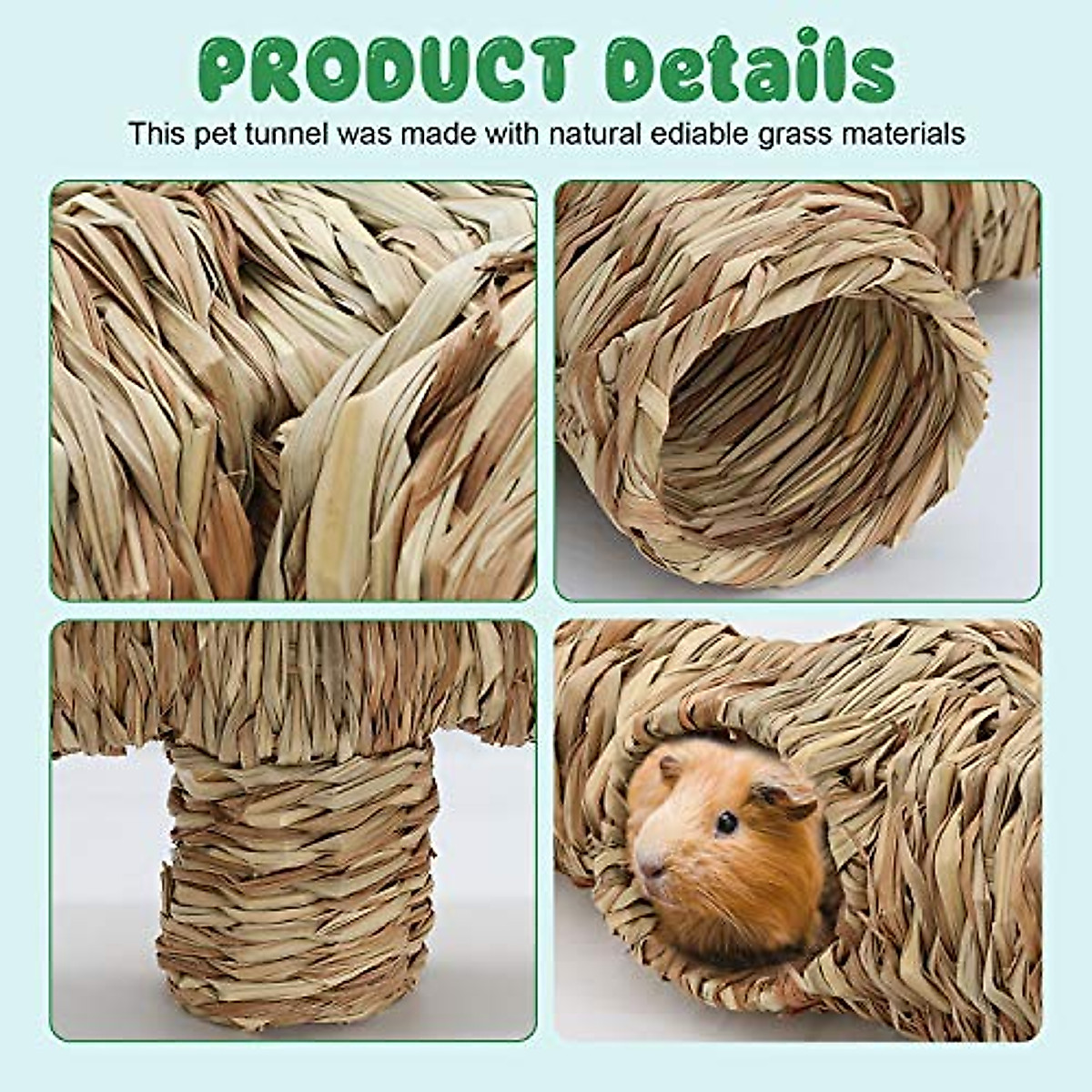 BWOGUE Hamster Grass Tunnel Toy Nature's Hideaway Guinea Pig Tunnels and Tubes Toys for Rats,Syrian Hamster,Ferrets,Guinea Pig,Chinchilla Hedgehog and Bunny