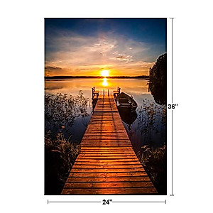 Sunset Over The Fishing Pier at Finland Lake Photo National Mountain Nature Landscape Park Scenic Scenery Parks Picture Dock Water Cool Wall Decor Art Print Poster 24x36