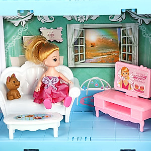 TOY Life Dollhouse - Doll House 4-5 Year Old with Lights - Toddler Girls Doll House 3 Year Old 20" x 19" x 11" with 2 Dolls 3 Princess Doll Dream House Rooms, Furniture & Dollhouse Accessories