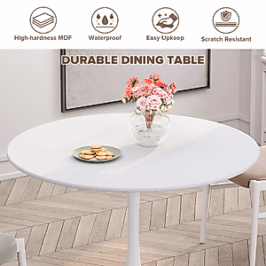 Ufurpie 42" Round Dining Table,Mid-Century White Tulip Table,Metal Base Pedestal Table for 4-6 Person,Easy Assembled End Table Leisure Coffee Table