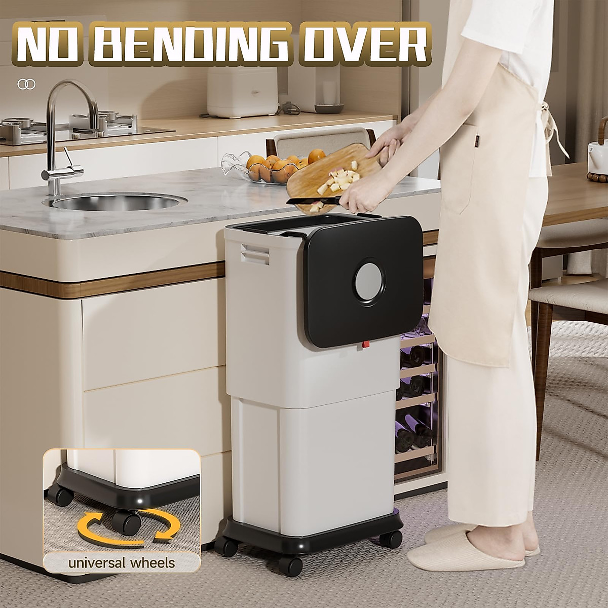 Telescoping Kitchen Trash Can with Lid,20L to 45L Adjustable Capacity/Height Garbage Can,Plastic Slim and High Trash Bin with Wheels for Bathroom/Bedroom/Living Room/Office Commercial Trash Cans