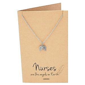 quan jewelry Nurse Necklace Handcrafted Angel-Wings Pendant, Thank you Appreciation Graduation Gift Ideas, Presents for Nurses, RN, Pre-Med Students, Doctors, Friendship Necklace