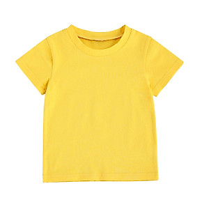 Toddler Baby Girls Boys Cartoons Cotton Basic T Shirts Tops Shorts Sleeve Tee Shirt Baby Summer Clothes (A Solid Yellow, 4-5T)