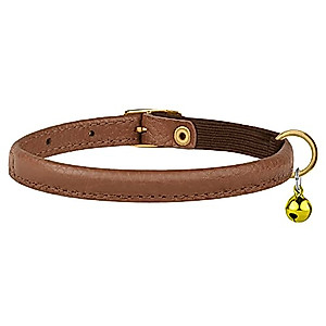 Murom Rolled Leather Cat Collar with Elastic Strap Safety Adjustable Pet Collars for Cats Kitten Yellow Red Pink Blue Orange Brown Gray (Brown)