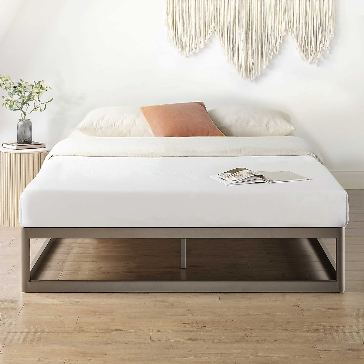 Mellow 9" Metal Platform Bed Frame w/Heavy Duty Steel Slat Foundation, Full, Grey