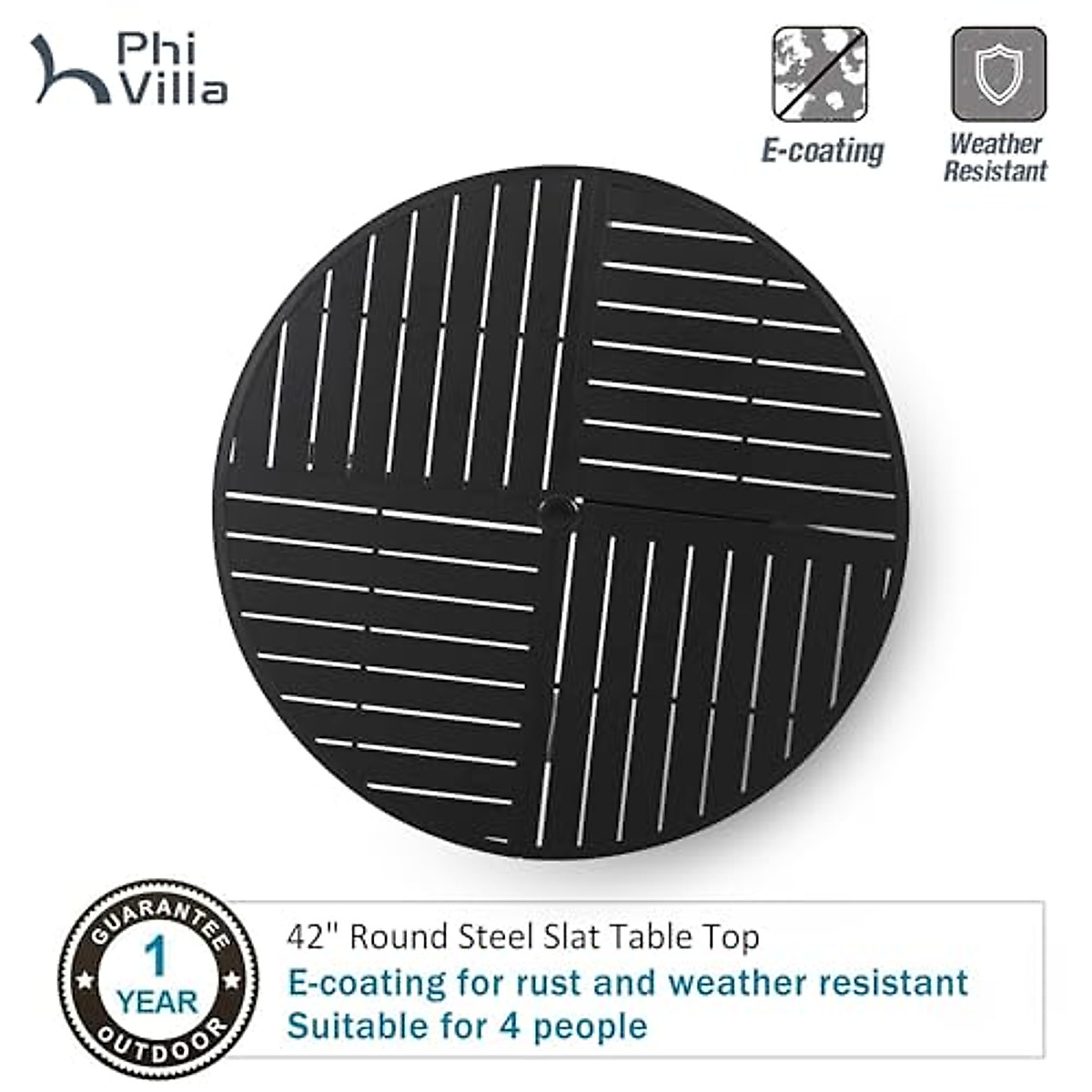 PHI VILLA 5 Pieces Patio Dining Set for 4 with 10ft Patio Umbrella, Metal Patio Circle Table Outdoor Stackable Wrought Iron Chair Set of 4 & 42" Large Round Dining Table,3 Tier Vented Beige Umbrella