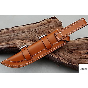 Ottoza Handmade Leather Knife Sheath SIDE DRAW Knife Sheath - Bushcraft Knife Sheath - Hunting Knife Sheath - Survival Knife Sheath - Vertical Knife Sheath Brown TOP GRAIN LEATHER No:75