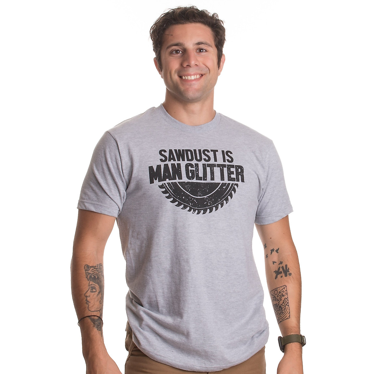 Ann Arbor T-shirt Co. Sawdust is Man Glitter | Funny Woodworking Saw Dust Humor T-Shirt-(Adult,L) Sports Grey