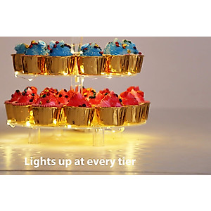 Jusalpha 5 Tier Circle Cupcake Stand With Light - Premium Cupcake Holder - Acrylic Cupcake Tower - Ideal for Weddings Birthday Parties, Candy Bar Decor 5RF-S (LED Light Option: Battery)