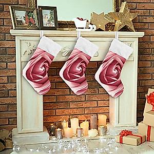 Kigai Christmas Stockings Romance Pink Rose Large Candy Stockings Stuffers Kids Cute Xmas Sock Decorations 1PC for Home Holiday Party 12" x18"