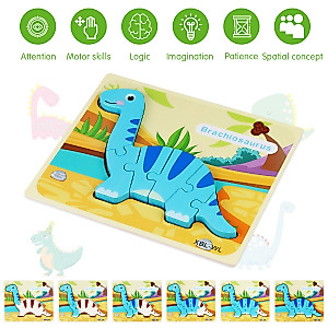 Aitbay Toddler Puzzles 6 Pack Dinosaur Wooden Puzzle for Toddler Kids 3 Year Old, Educational Toys for Preschool Kindergarten Boys and Girls
