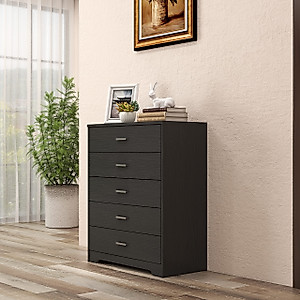 Panana Dresser for Bedroom with 5/6 Drawers, Wooden Chest of Drawers, Storage Organizer Unit Dressers for Bedroom, Living Room, Hallway, Nursery (Black, 5 Drawer)