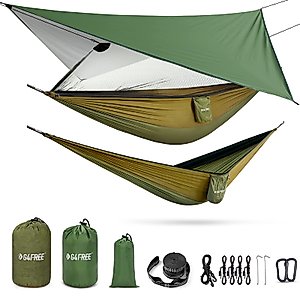 G4Free Camping Hammock with Net and Rain Fly- Portable Hammock Tent with Tarp, 2 Person Lightweight Hammock for Camping Hiking Backyard Outdoor Backpacking Travel