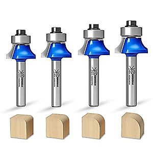 CSOOM Round Over Router Bits 4pcs, 1/4 Inch Shank, Adopt C3 Carbide.Use for Round Edges, Laminate, Particle Board, Plywood Compact Panel, and etc.