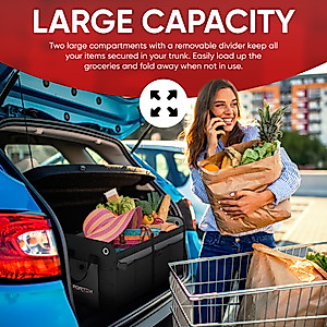 FORTEM SUV Trunk Organizer, Car Organizer, Collapsible Multi-Compartment Storage Bag for Car Accessories for Women Men, 1680D Oxford, Non Slip Bottom, Adjustable Straps, Soft Cover (65L)