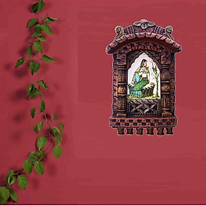 SANVIKA Lady Enjoying with Parrot, Rajasthani Traditional Jarokha Wood Jharokha elegant and Decorative Wood Craft for Home Decor and Gifts