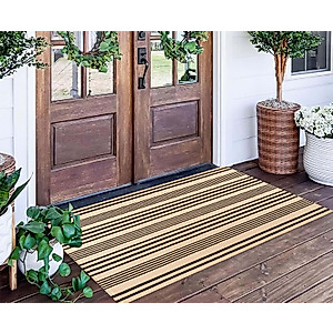 Black and Tan Striped Outdoor Rug 2'x4',Front Porch Rug Machine Washable Front Door Mat Entryway Throw Rug for Front Porch Indoor Outdoor Doormat