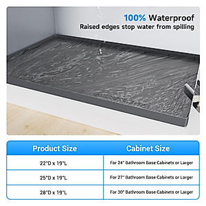 Under Sink Mat, 28'' x 22'' Silicone Under Sink Liner, Waterproof Shelf Liner with Drain Hole, Kitchen Bathroom Cabinet Mats (Grey)