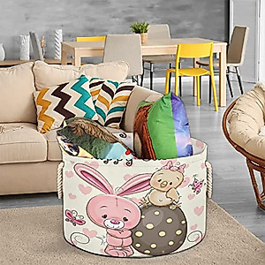Easter Bunny Rabbit Eggs (17) Large Round Baskets for Storage Laundry Baskets with Handles Blanket Storage Basket for Bathroom Shelves Bins for Organizing Nursery Hamper Girl Boy