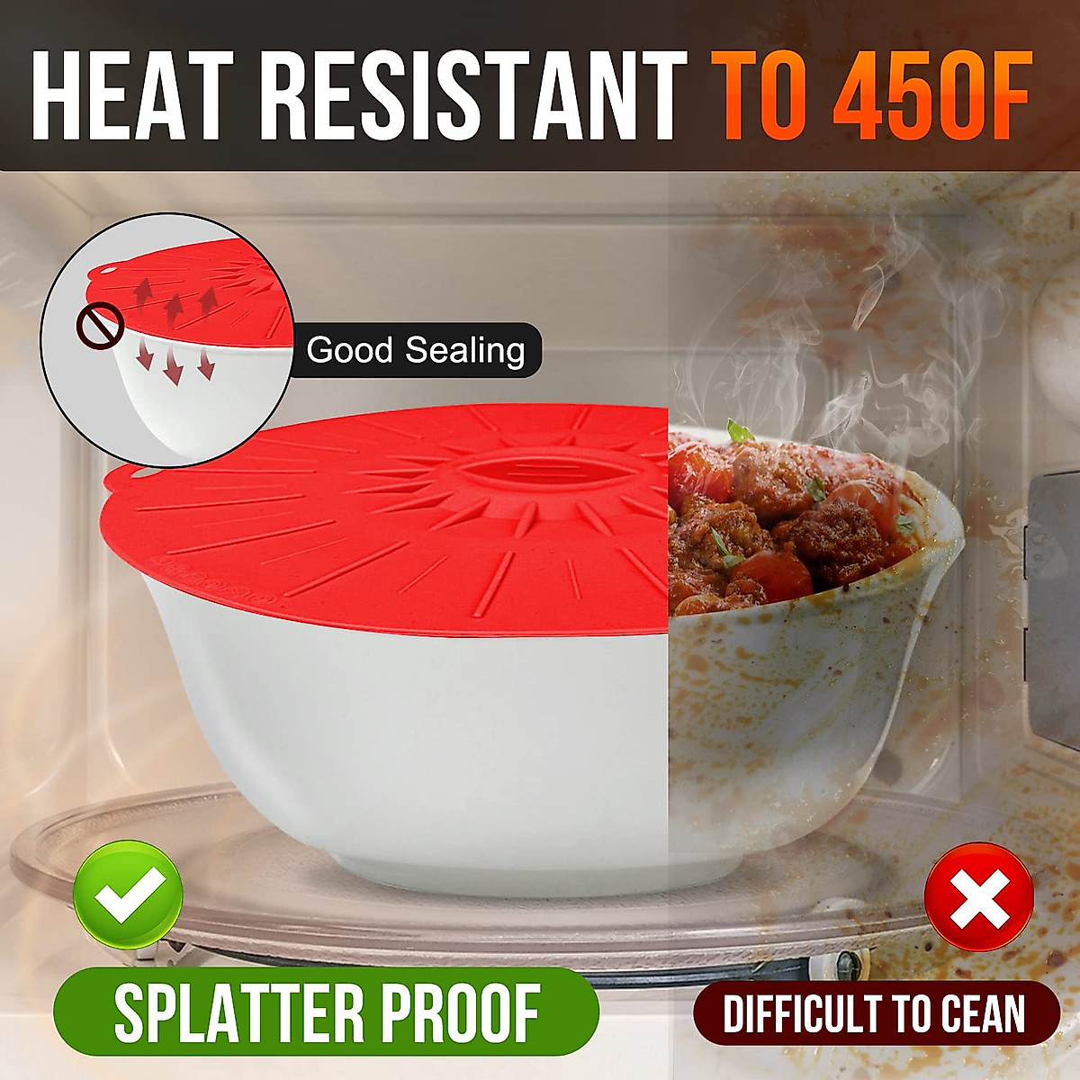 Guvvie Silicone lids - 5 Pack Heat Resistant Microwave Splatter Cover, Reusable silicone Suction lids for food storage Fits Bowls, Cups, Skillets, Plates, Pots, Pans StoveTop, Oven, Fridge Safe