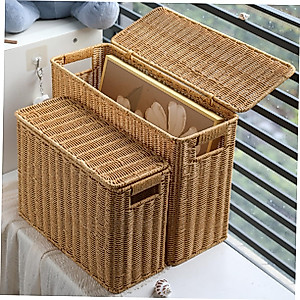 FONDOTIN Magazine Basket with Lid Woven Storage Basket Decorative Wall Corner Sofa Edge Container