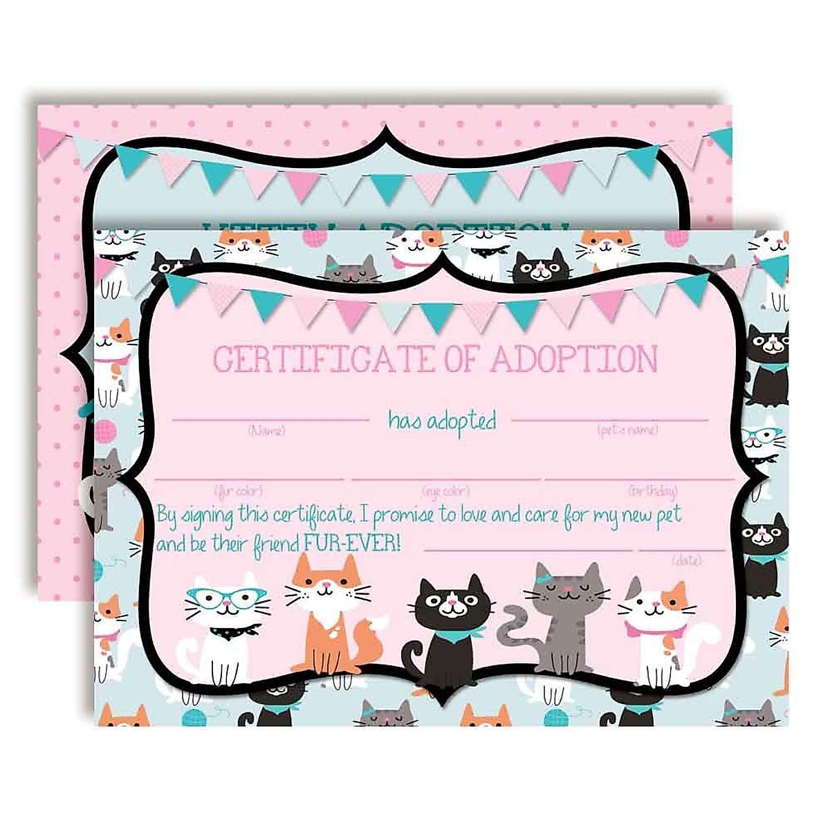Plush Kitten Stuffed Animal Themed Certificates of Adoption for Kids' Birthday Parties, 10 5x7 Fill in Cards by AmandaCreation