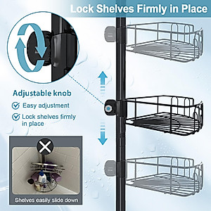 DIOVPLX Rustproof Shower Caddy Tension Pole, Stainless Steel Bathroom Bathtub Corner Shower Rack Shelves Storage Shampoo Holders for Inside Shower, 39"-125" Adjustable Shower Caddy Pole Black