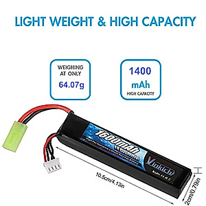BESWON 2 Packs Airsoft Battery 11.1V Rechargeable 1600mAh 30C Lipo Battery Pack with 2S-3S Balance Charger for Airsoft Guns Rifle