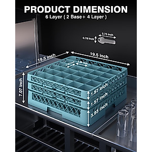 WantJoin 2 Pack Glass Rack 36 Compartments with 2 Extenders,Commercial Dishwasher Rack for Kitchens and Restaurants Bar Storage, Polypropylene (PP), 19.5 x 19.5 x 7.1 Inches, Blue