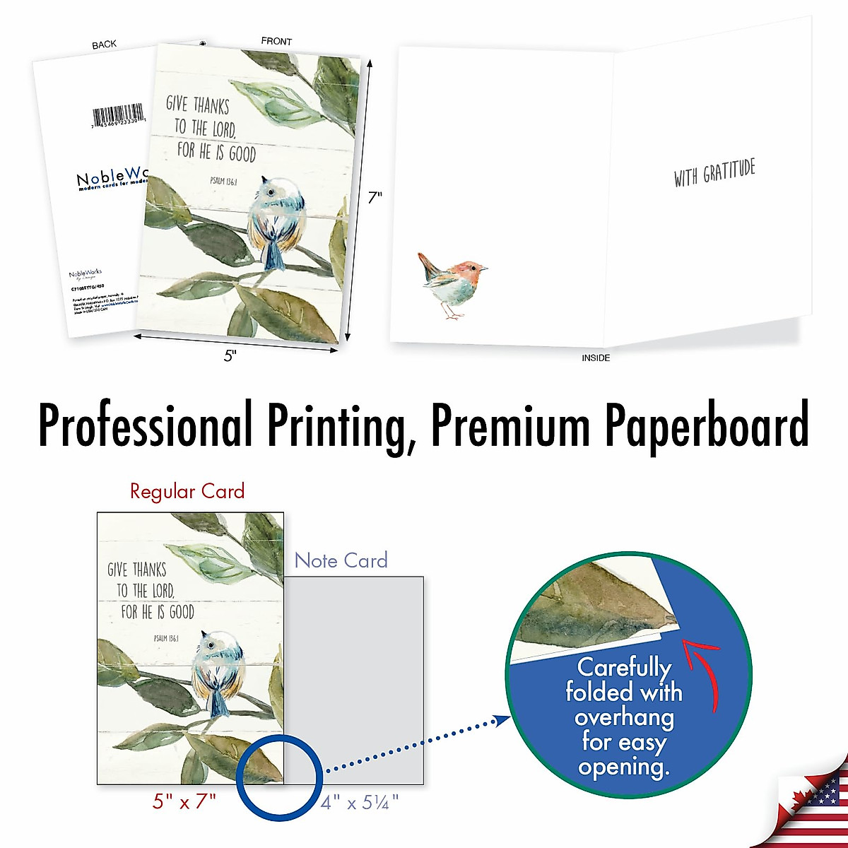 The Best Card Company Thank You Greeting Card w/ 5 x 7 Inch Envelope (1 Card) Scripture Birds C7108ETYG