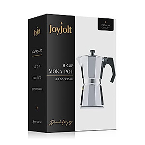 JoyJolt Italian Moka Pot 6 Cup Stovetop Espresso Maker. Aluminum Coffee Percolator Coffee Pot With Heat Resistant Handles! Portable Espresso Maker Camping Coffee Pot, Stove Top Cafetera
