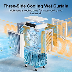 Landeagle Swamp Cooler, 3288CFM Evaporative Air Cooler with 10.6-Gal Water Tank, Evaporative Cooler with Water Level Alarm, 3 Speeds, 12H Timer, Air Cooler for Indoor Outdoor Patio Garage Use(42IN)