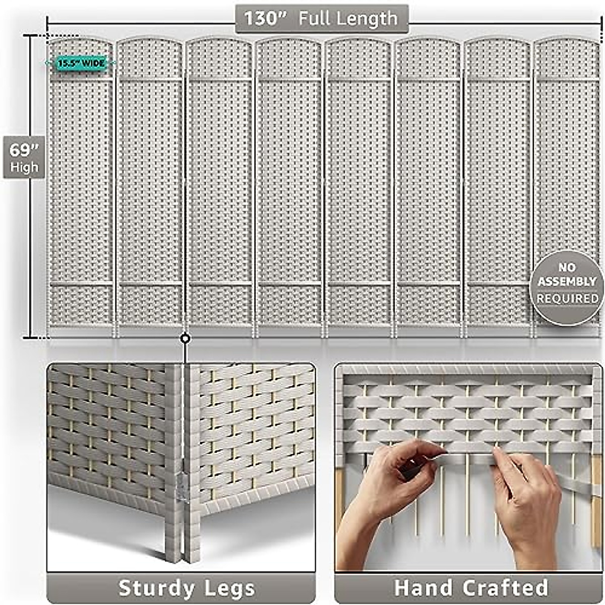 Sorbus 8 Panel Room Divider 6 ft. Tall - Privacy Screen, Extra Wide Double Hinged Panels, Mesh Hand-Woven Design, Partition Room Dividers and Folding Privacy Screens, Wall Divider for Room Separation