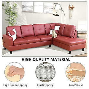 103" W Sectional Couches for Living Room, Faux Leather Couch with Storage Ottoman, Leather Sofa Brown Couches, Modular Sectional Sofa,Modular Sectional Couch for Living Room Furniture Sets, Red