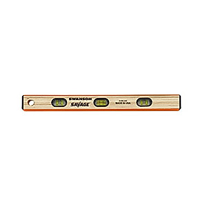 Swanson Tool Co SVML240 24 inch Savage Laminated Wood Masonry I-Beam Level with 3 Bubble Vials for 0°/90°/45° Measurements