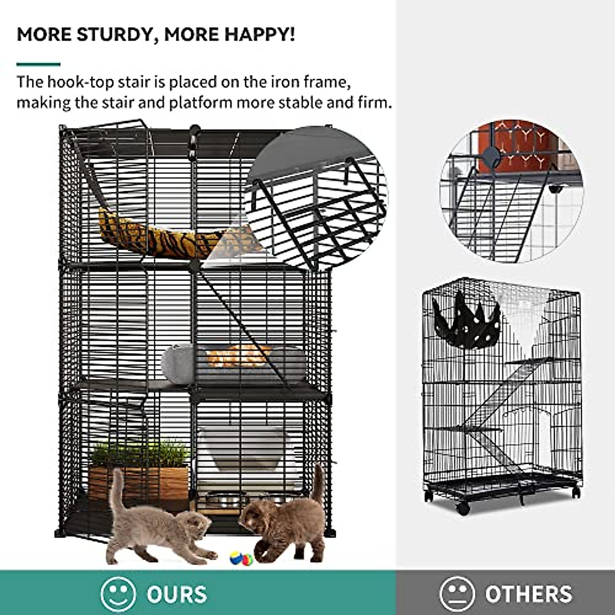 YITAHOME Cat Cage Indoor Cat Enclosures DIY Cat Playpen Metal Kennel with Extra Large Hammock for 1-2 Cats, Ferret, Chinchilla, Rabbit, Small Animals