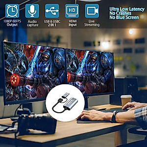 Video Capture Card, 4K Cam Link Card HDMI to USB USBC Capture Card, 1080P 60FPS Video Capture Device for Gaming, Streaming, Compatible with Mac OS System Windows OBS Zoom for PS3/4/5, Switch, Xbox1