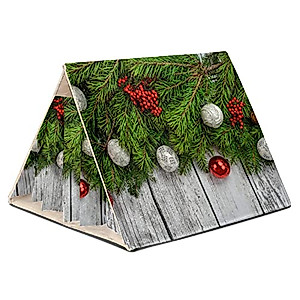 Y-DSIWX Guinea Pig Hideout House Bed, Christmas Ball Xmas Tree Grey Wooden Texture Rabbit Cave, Squirrel Chinchilla Hamster Hedgehog Nest Cage