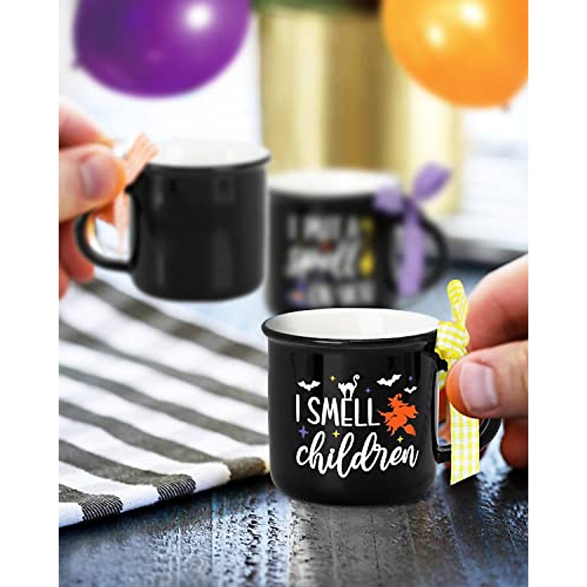 Nefelibata Mini Coffee Mugs, Halloween Witch Tiered Tray Decor Espresso Cups Farmhouse Home Kitchen I Smell Children Centerpieces Decorations Housewarming Novelty Gift 3PCS