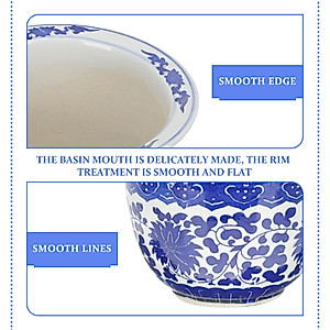 GANAZONO Ceramic Planter Blue and White Planter Flower Pots with Tray Porcelain Bonsai Pot Plant Container Planter for Home Office