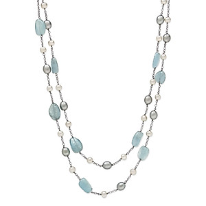 Belacqua Natural Aquamarine & Cultured Freshwater Pearl Necklace and Dangle Earring Set