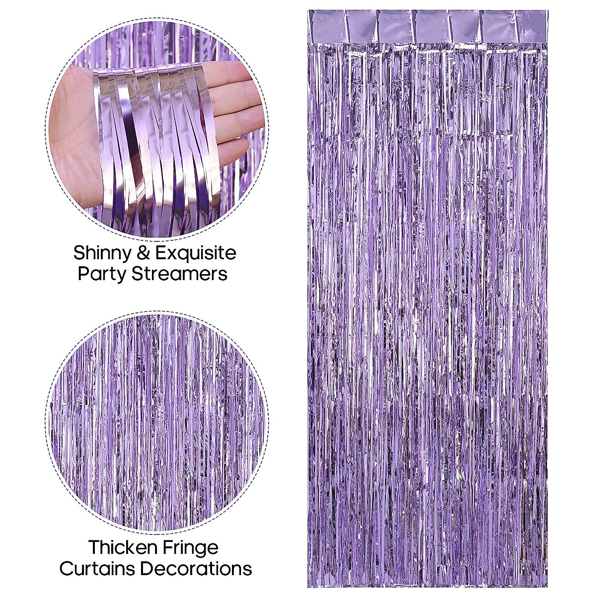 TOTAFAM 2 Pack Fringe Curtains Backdrops, Foil Fringe Curtains, Door Streamers for Birthday Wedding Bridal Shower Holiday Graduation Party Decorations, Photo Booth Backdrops Light Purple