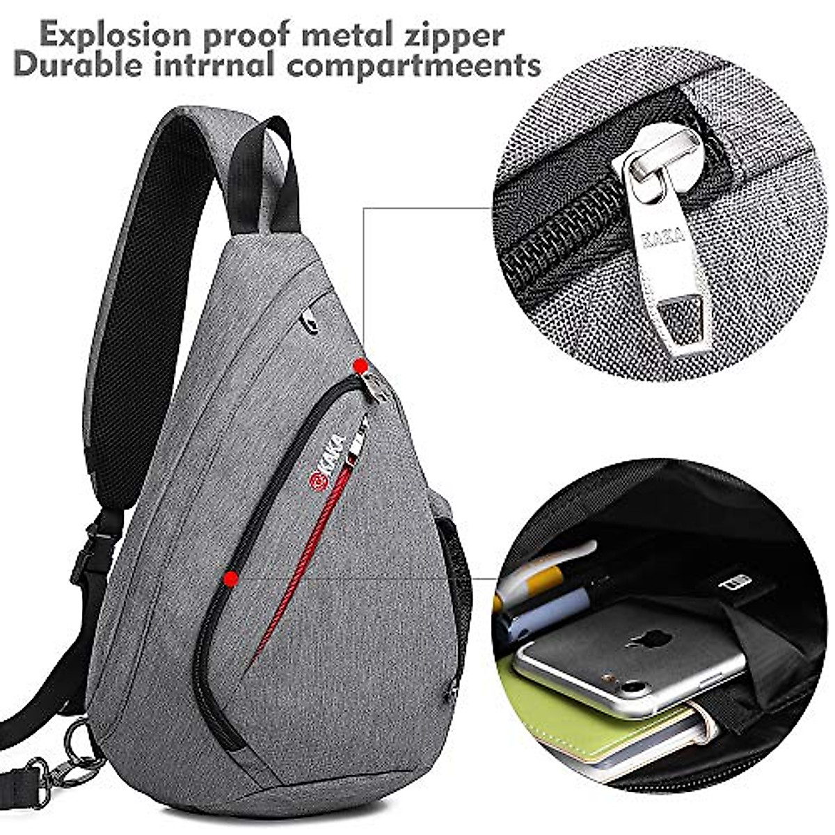 KAKA Sling Bag, Crossbody Backpack Canvas Waterproof Daypack Casual Shoulder Bag(Small One Grey)…