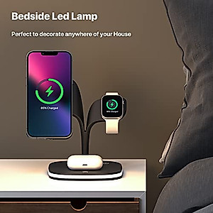 Wireless Charger, 15W 3 in 1 Fast Magnetic Charging Station, Charger Stand for iPhone 14/13/12 Pro Max Mini, Apple Watch SE/7/6/5/4/3/2 and Airpods 3/2/Pro with LED Lamp and USB Port（Black）