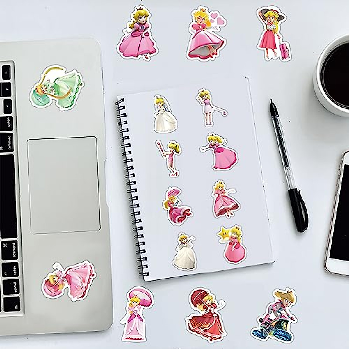 Stickers for Peach Princess Party Favors Supplies Kids Teens Girls Party Toys Decorations Vinyl Waterproof Laptop Water Bottle Stickers A