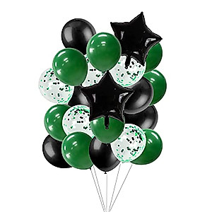 Green Black Birthday Decorations for Men with Happy Birthday Banner Hanging Paper Fans Pom Poms Confetti Latex Balloons Boys Gaming Party Supplies