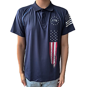 HARGLESMAN Men's Quick Dry Performance Short Sleeve Tactical Patriotic Polo T Shirt Tops Summer 1776 Printed Sports Casual Tees for Golf Tennis Paintball Activewear Navyblue L
